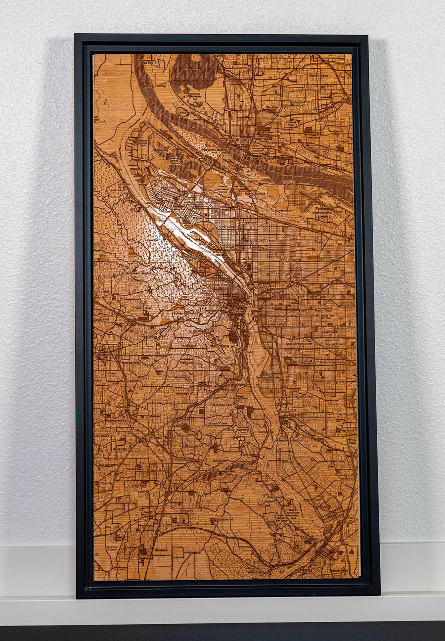 Wood Map of Portland Oregon - Laser Engraved – Alpha Channel Design