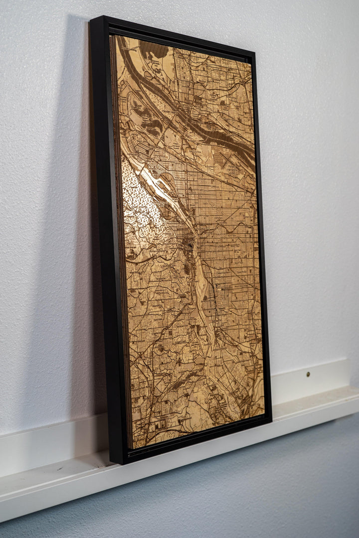 Wood Map of Portland Oregon - Laser Engraved – Alpha Channel Design